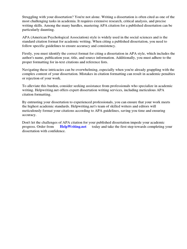 Apa Citation Published Dissertation | PDF | Citation | Apa Style