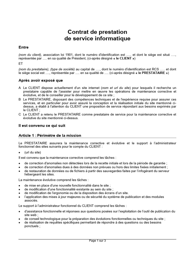 6 Modèle Contrat Tma | PDF | Application | Informatique