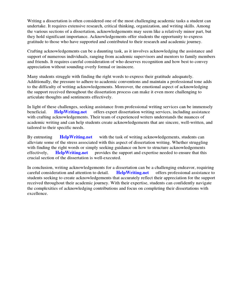 Dissertation Writing Acknowledgements | PDF | Thesis | Gratitude