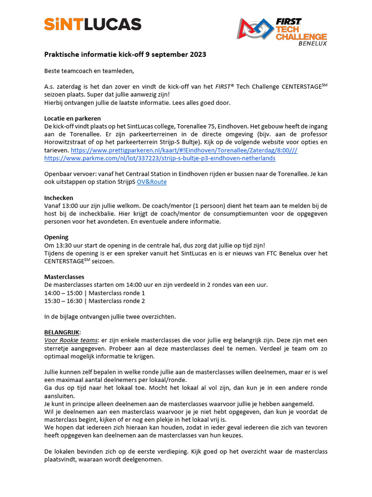 Kick-Off Praktische Informatie Centerstage | PDF