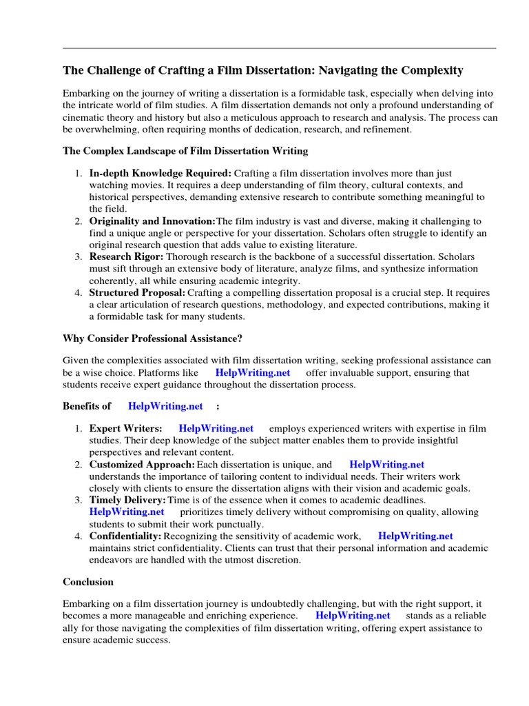 Film Dissertation Proposal Examples | Download Free PDF | Thesis | Expert