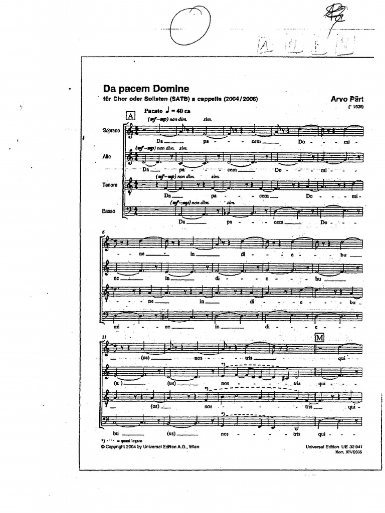 Arvo Part, Da Pacem | PDF | Cantiques | Hymnes chrétiens