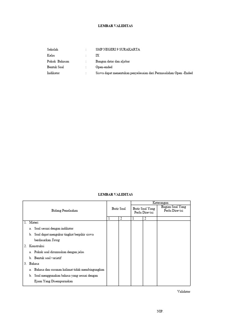 Lembar Validitas | PDF