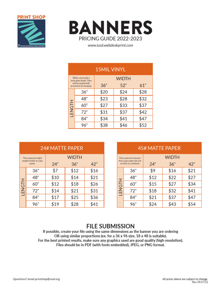 2022-2023 Banner Pricing Guide | PDF | Computer File Formats | Publishing
