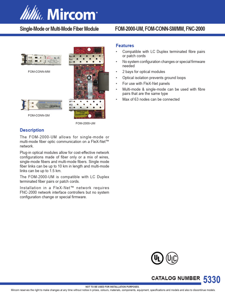 CAT-5330_FOM-2000-UM-FOM-CONN-SMMM-FNC-2000_Fiber-Module | PDF