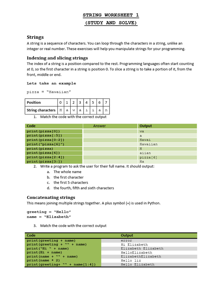 Python String Worksheet | PDF | String (Computer Science) | Control Flow