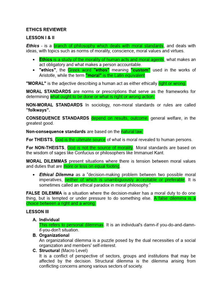 ETHICS-REVIEWER | PDF | Morality | Liberal Arts Education