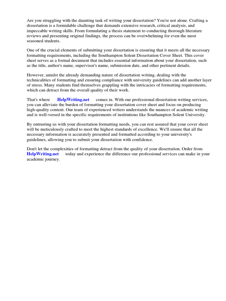 Southampton Solent Dissertation Cover Sheet | PDF | Thesis | Science