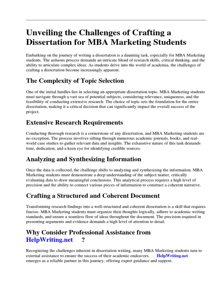 MBA Marketing Dissertation Challenges | PDF | Marketing | Master Of ...