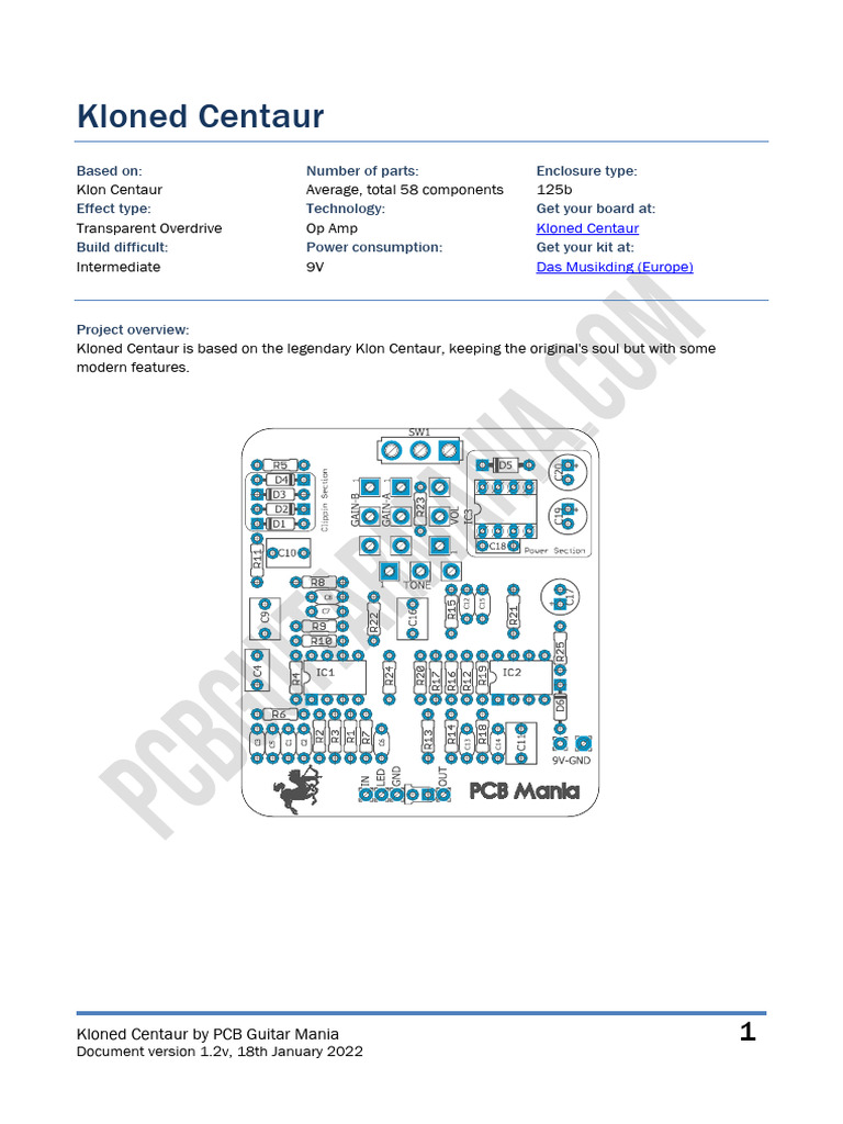 Kloned Centaur Schematic and Build Guide | PDF | Printed Circuit Board ...