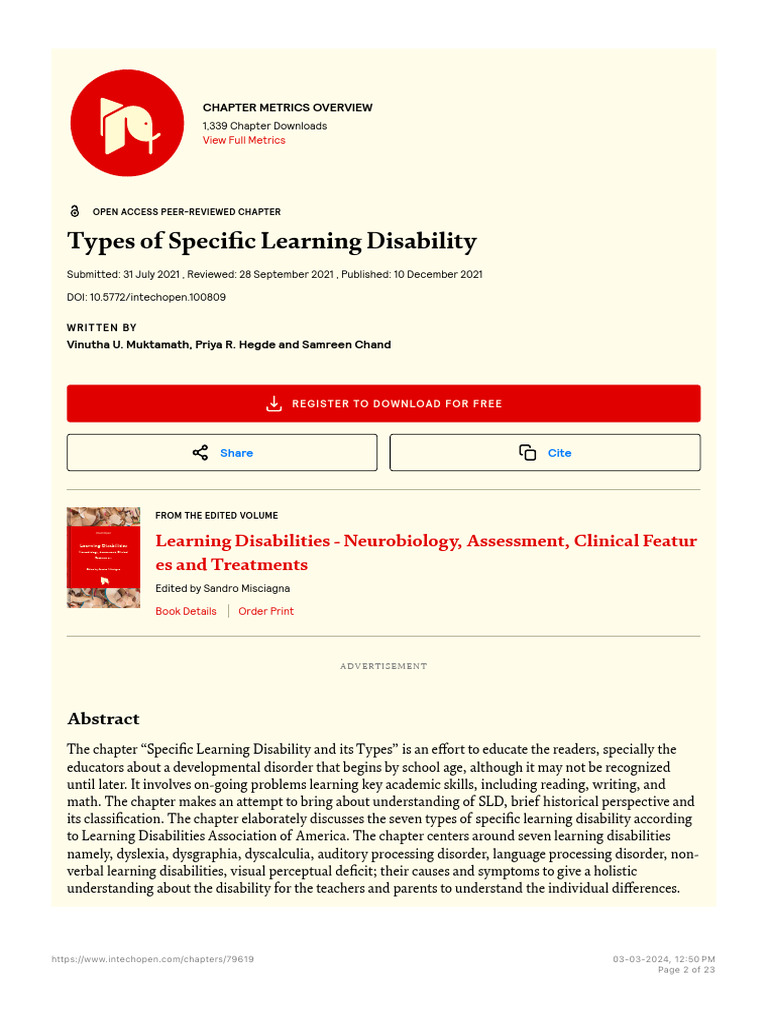 Types of Specific Learning Disability IntechOpen | PDF | Learning Disability | Dyslexia