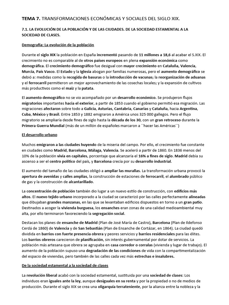 Tema 7. Transformaciones Económicas y Sociales Del Siglo Xix | PDF | Economias