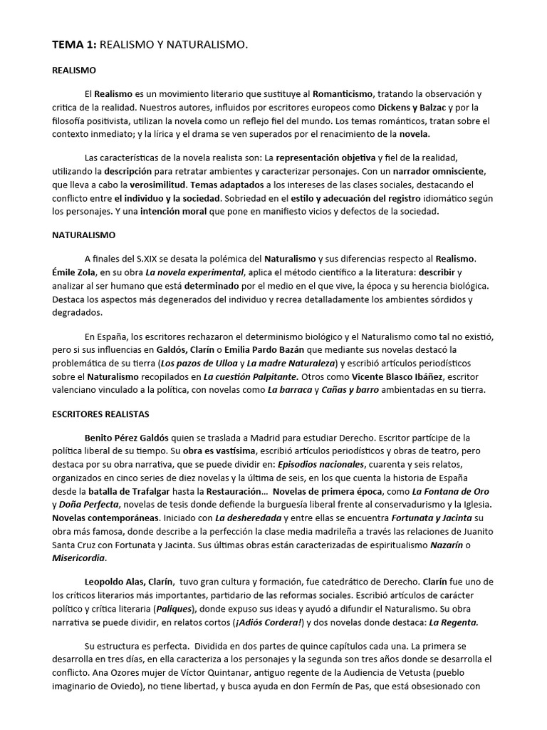 Realismo y Naturalismo Literario | PDF | Realismo literario