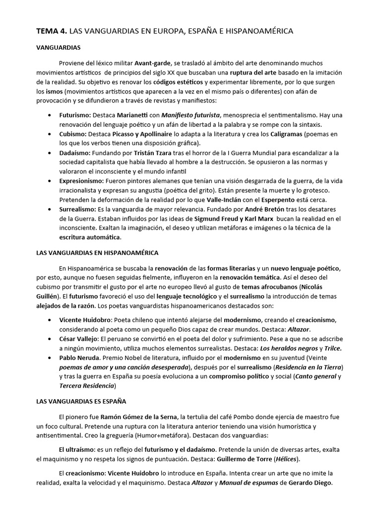 TEMA 4. Las Vanguardias en Europa, España e Hispanoamérica | PDF ...