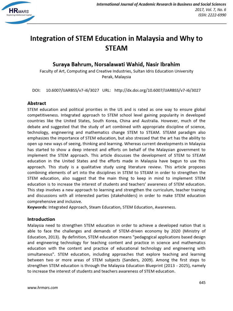 Integration of STEM Education in Malaysi | PDF | Science, Technology ...