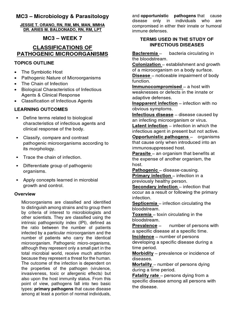 Classifications of Pathogenic Microorganisms | PDF | Infection | Virus