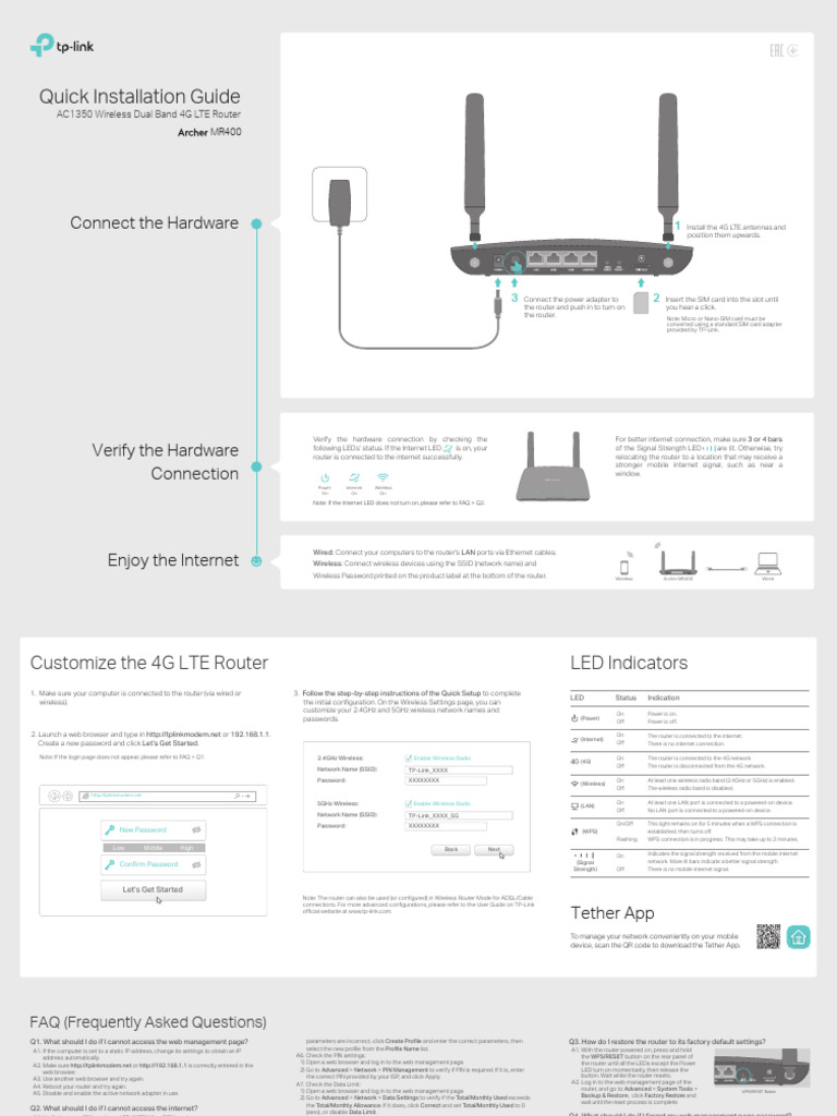 Archer MR400 (EU) - V1 - QIG | PDF | Wi Fi | Wireless Lan