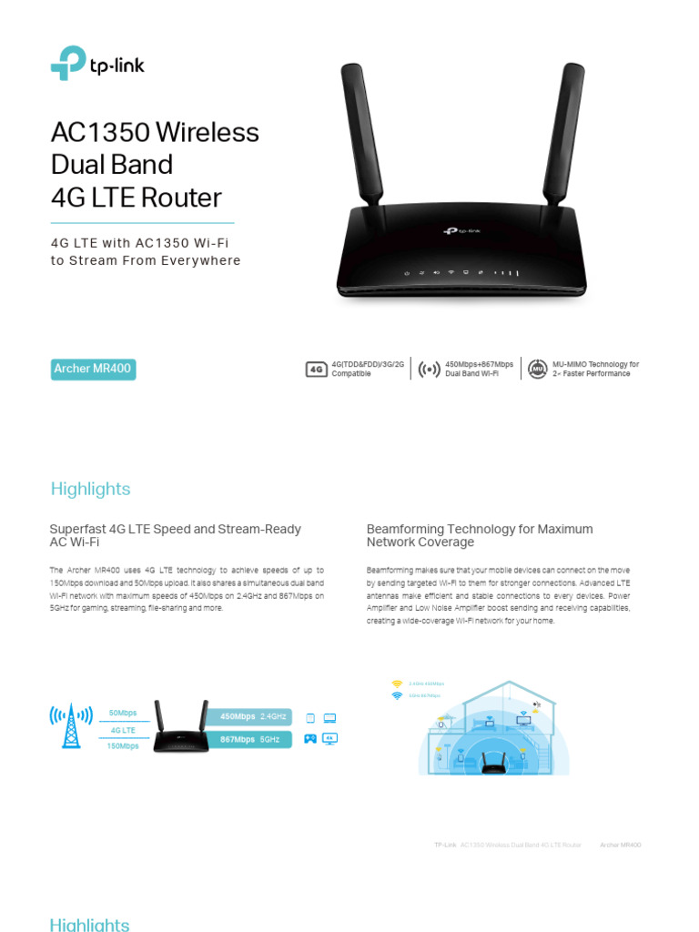 ArcherMR400 (EU) V1 Datasheet | PDF | Wi Fi | 4 G
