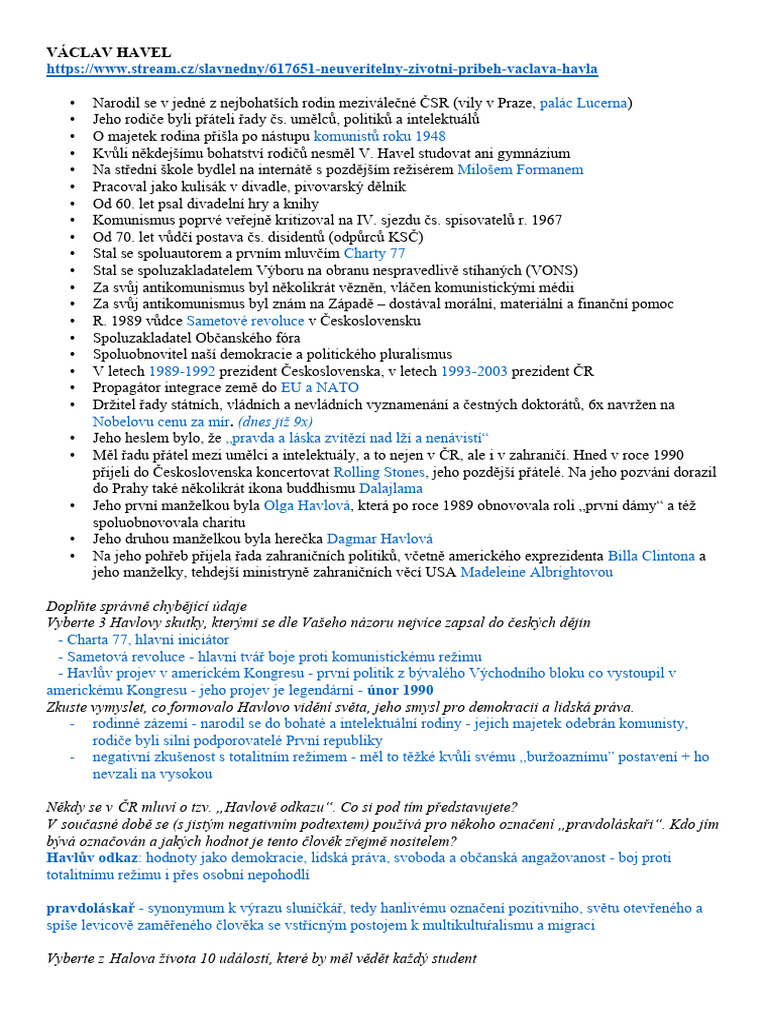 Václav Havel - pracovní list | PDF