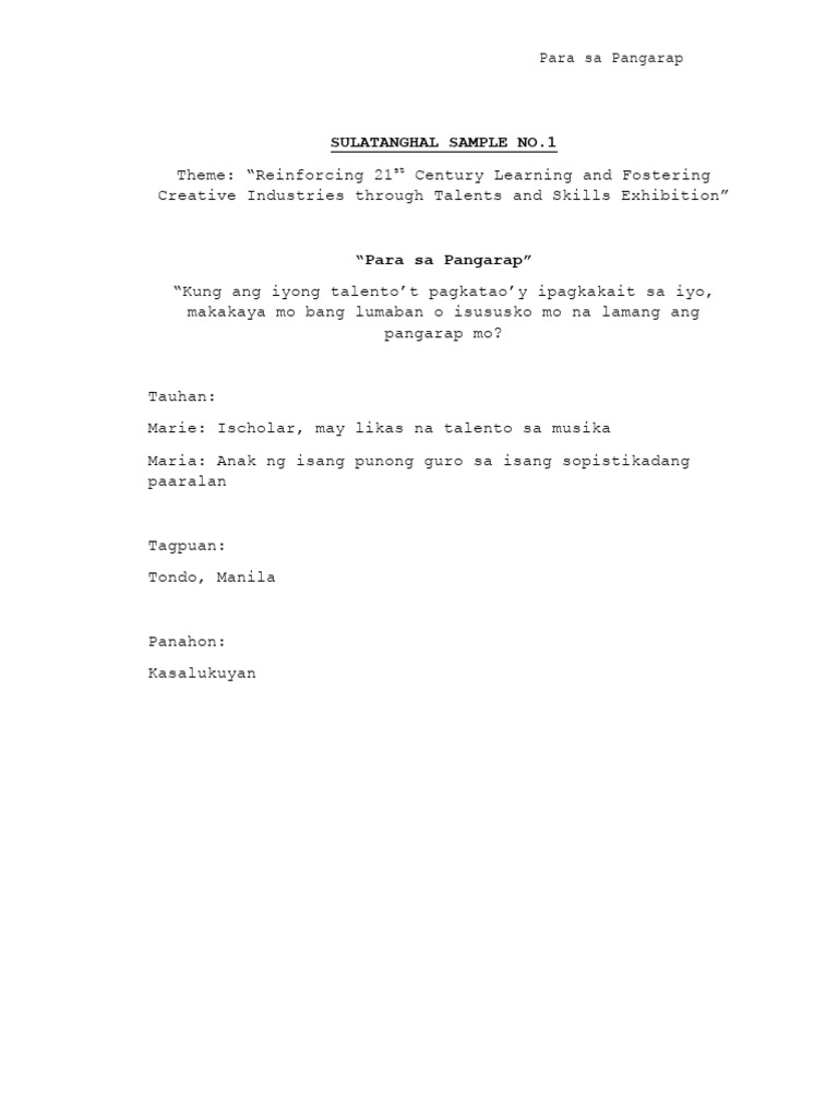 Sulatanghal Sample No.1 | PDF