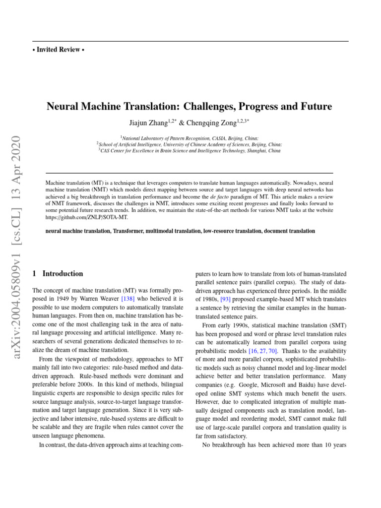 Challenges in NMT - 2004.05809 | PDF | Cognitive Science | Artificial Intelligence