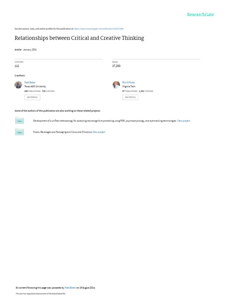 Relationships Between Critical and Creative Thinki | PDF | Critical Thinking | Creativity