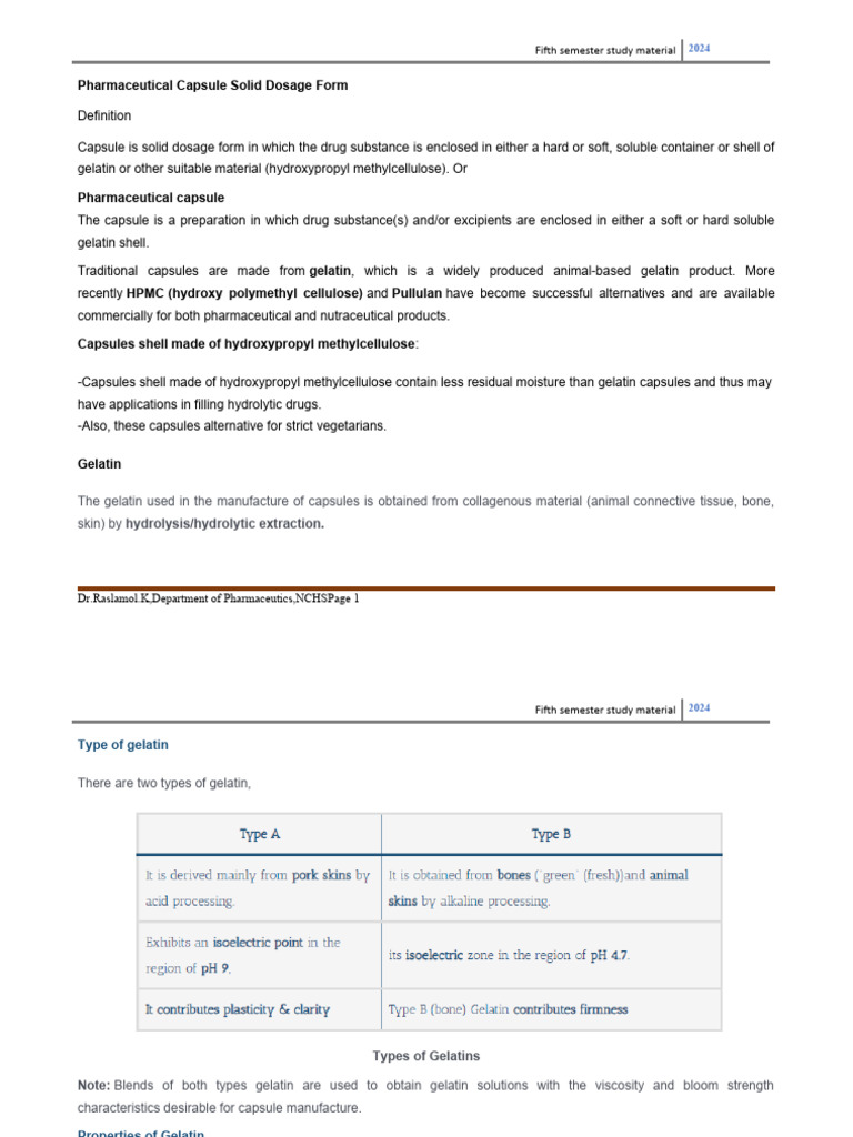 Pharmaceutical Capsule Solid Dosage Form | PDF | Gelatin | Tablet ...