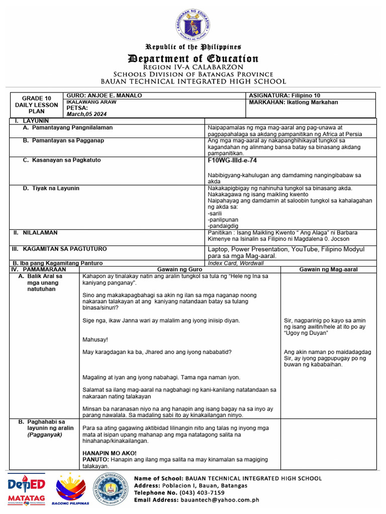 DLP Ang Alaga (Revised Day2) | PDF