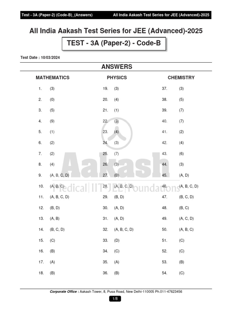 AIATS For First Step JEE (ADV) - Phase-1&2 Test-3A-P2 Code-B Sol 10-03 ... AIATS For First Step JEE (ADV) - Phase-1&2 Test-3A-P2 Code-B Sol 10-03 ...