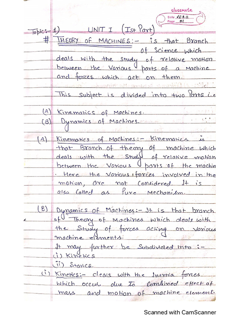 Topic-1 Introduction about TOM & Machines and Mechanisms | PDF