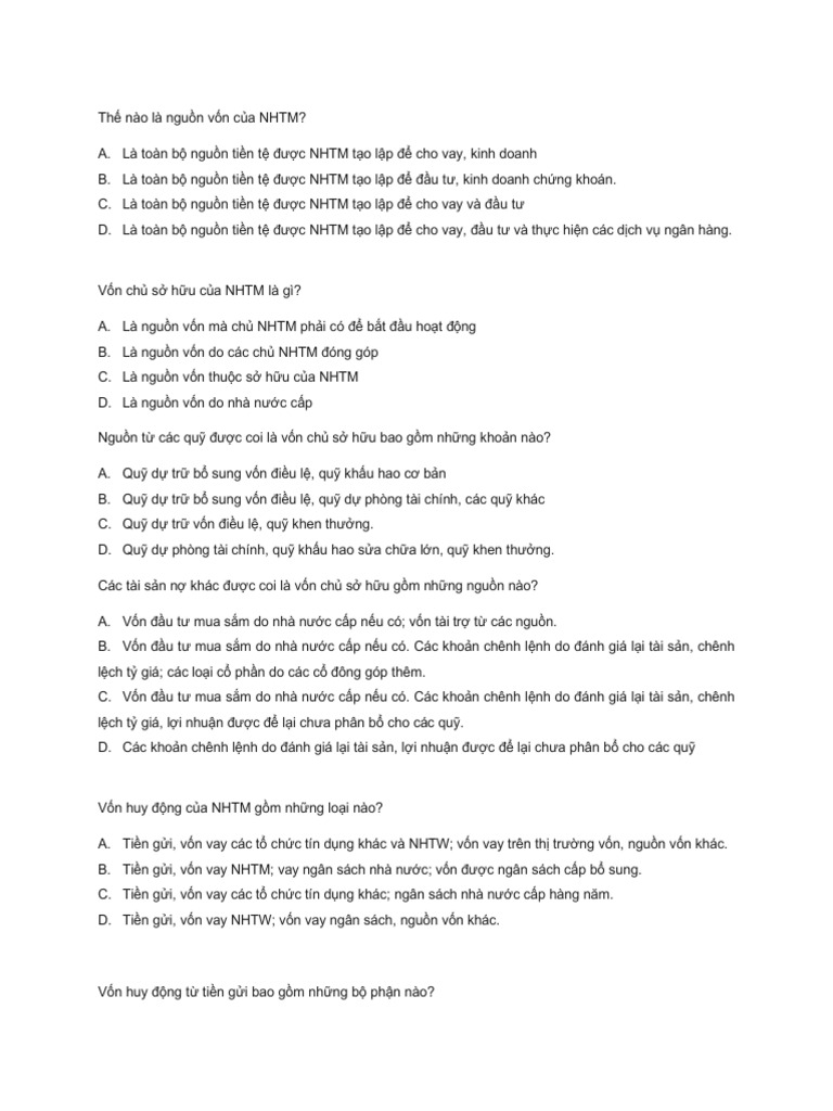 NGAN HANG CAU HOI TRAC NGHIEM Ko Dap An NHTM | PDF