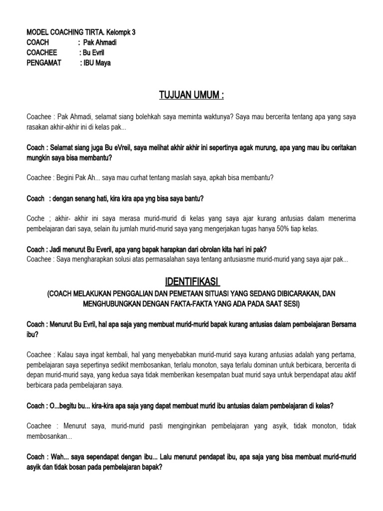 Model Coaching Tirta 3 | PDF