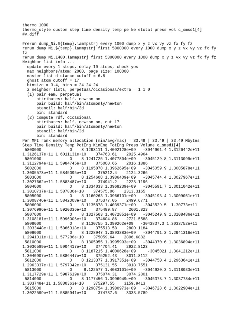 Log Lammps 1400 | PDF