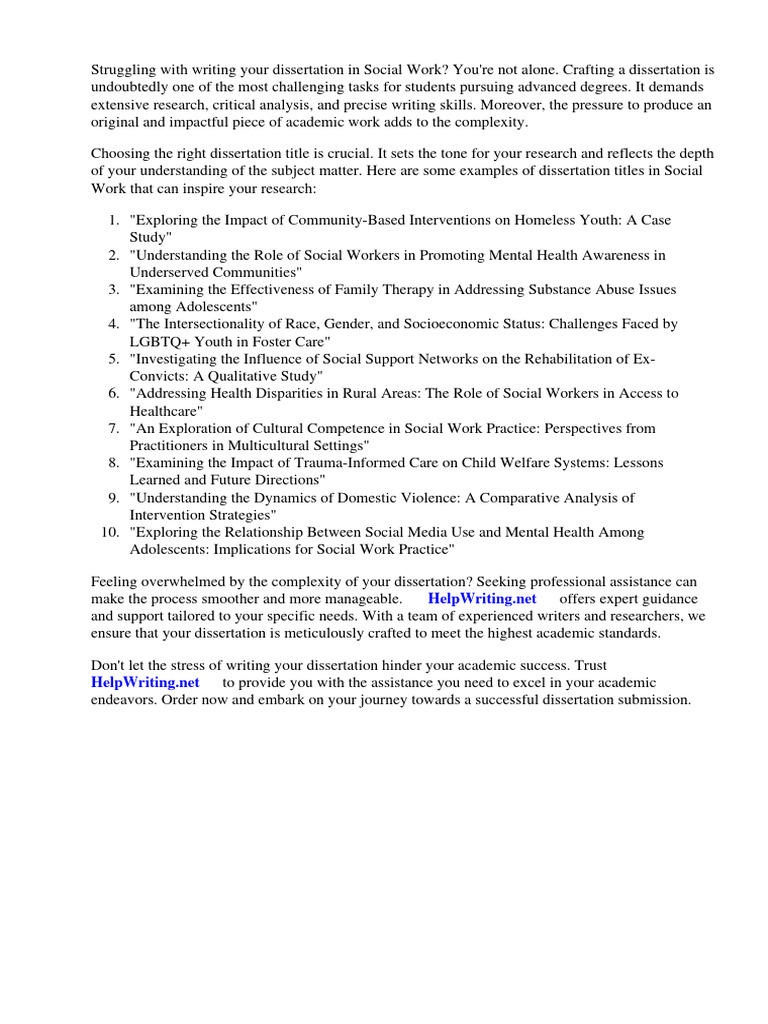 Dissertation Title Examples Social Work | PDF | Thesis | Social Work