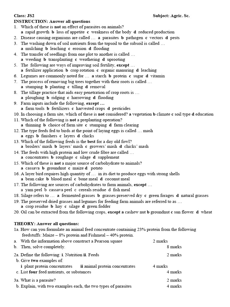 Agric JS2 | PDF | Fodder | Tillage