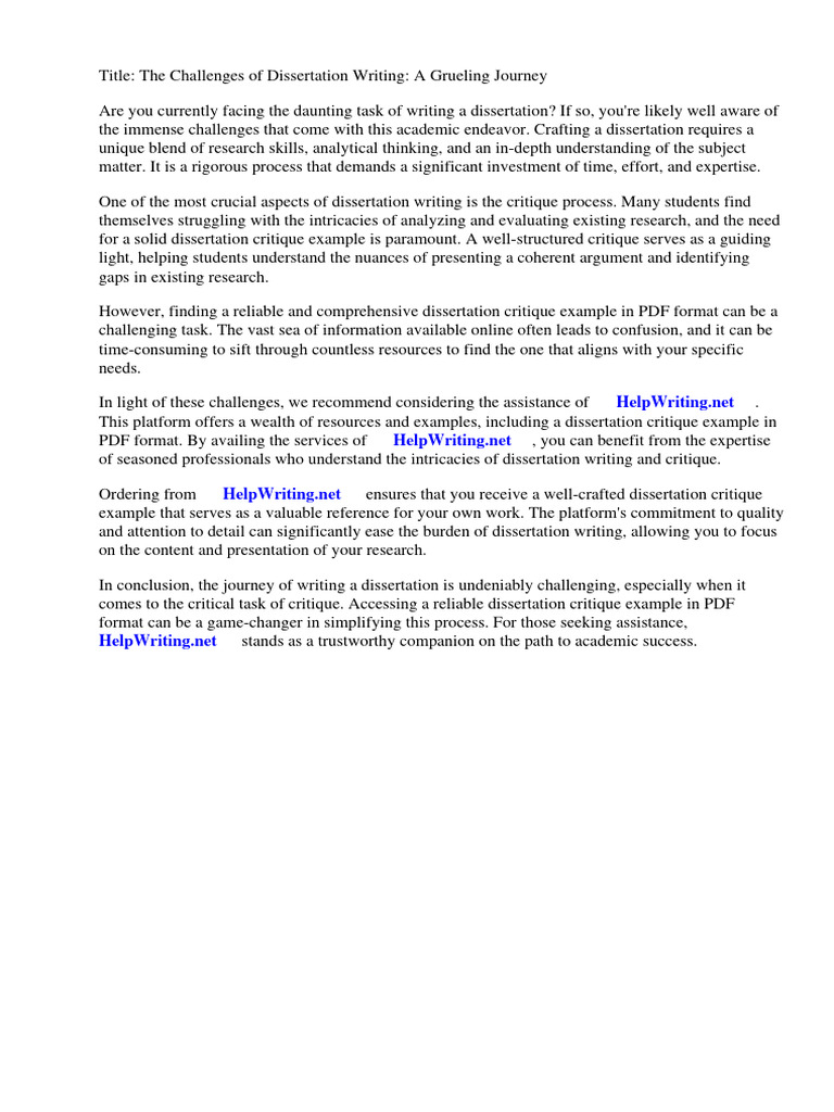 Dissertation Critique Example PDF | PDF | Essays | Methodology
