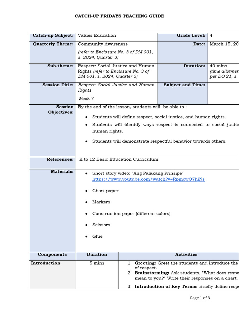WEEK-7-VALUES-DLL-TEACHING-GUIDE-GRADE-4 | PDF | Learning | Behavior Modification