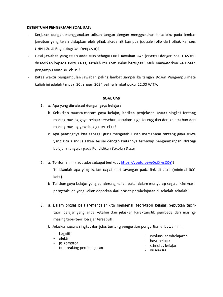 SOAL UAS Strategi Pembelajaran | PDF