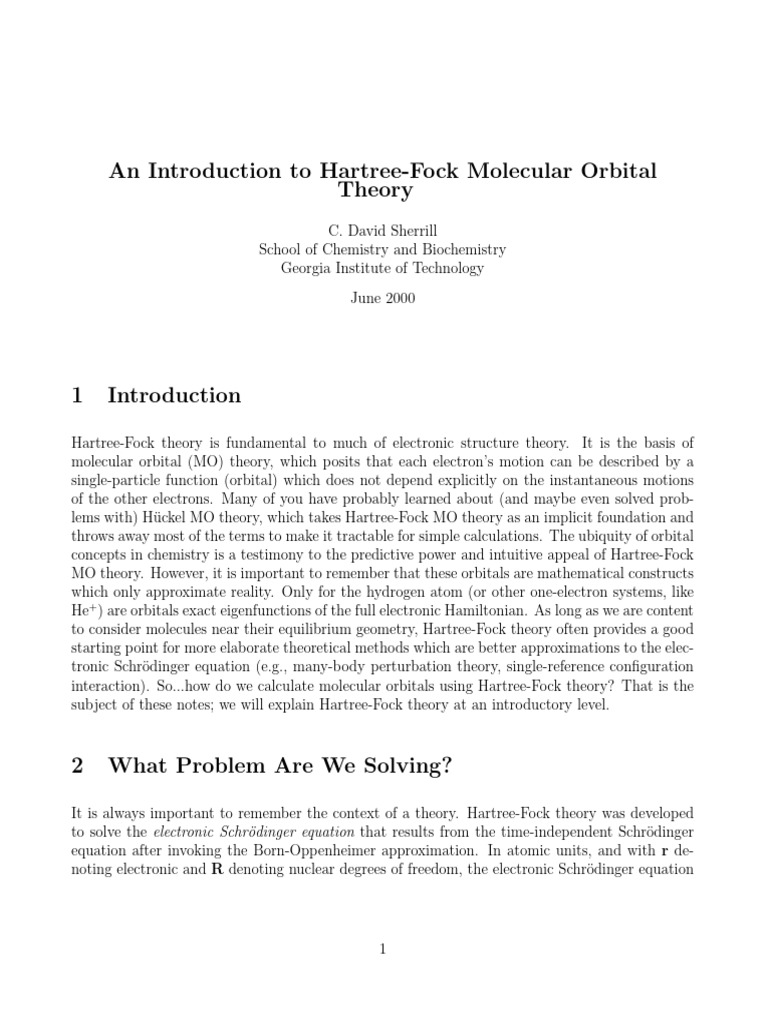 Introduction of Hartree Fock Theory | Download Free PDF | Hartree–Fock Method | Matrix (Mathematics)
