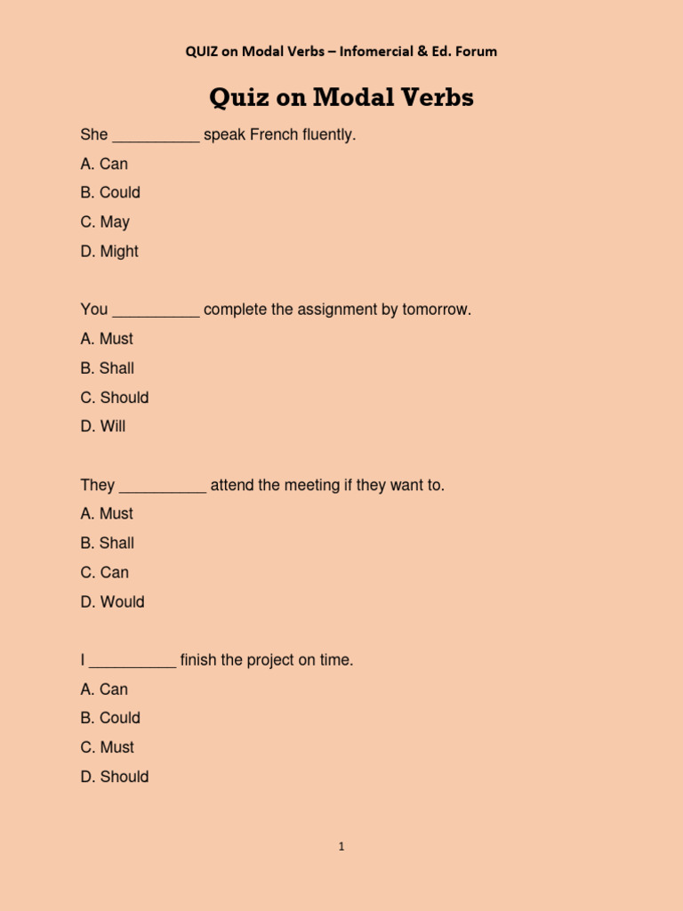 Quiz On Modal Verbs | PDF | Semantics | Morphology