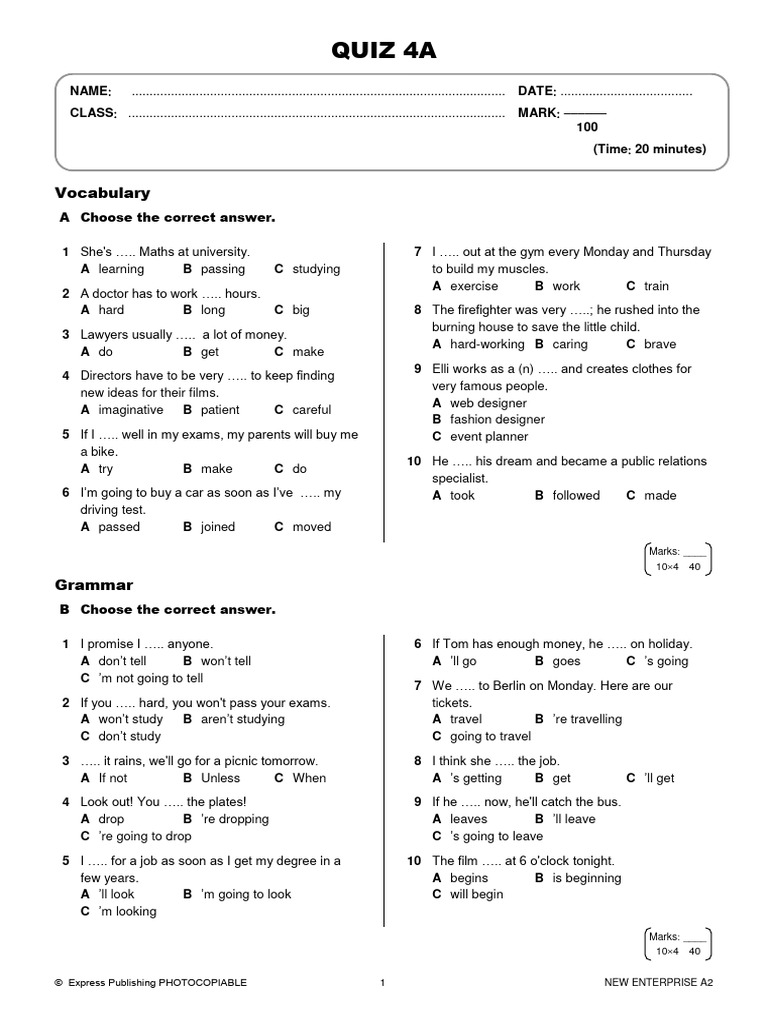 2 10 Enterprise A2 Quiz 04a | PDF