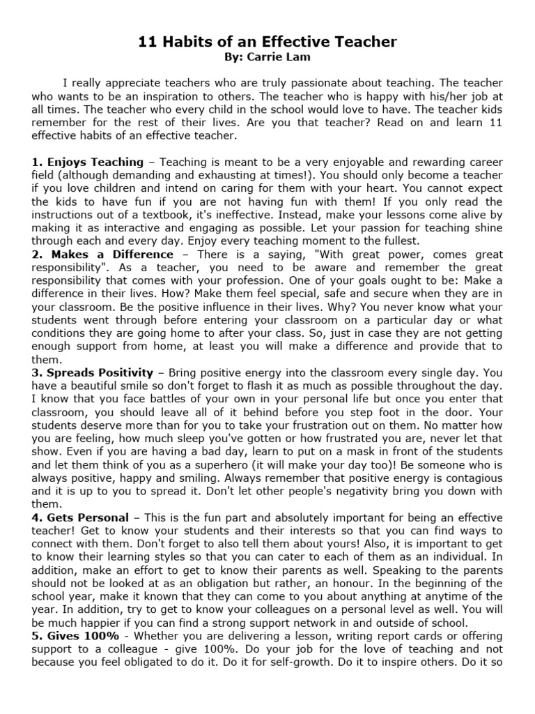 11 Habits of An Effective Teacher | PDF | Teachers | Behavior Modification