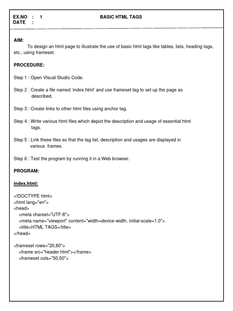 Web Tech Ex 1 1 Pdf Html Element Html