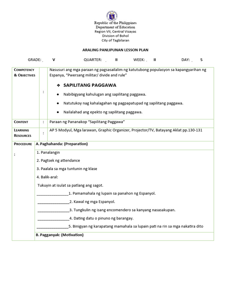 AP5 PLP Q2-W2-Day 5 | PDF