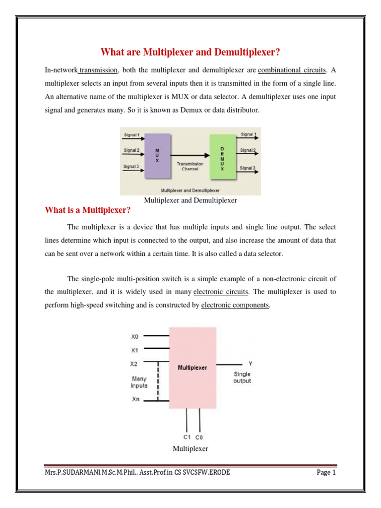 Multiplexer and Demultiplexer Overview | PDF | Electronics | Digital ...