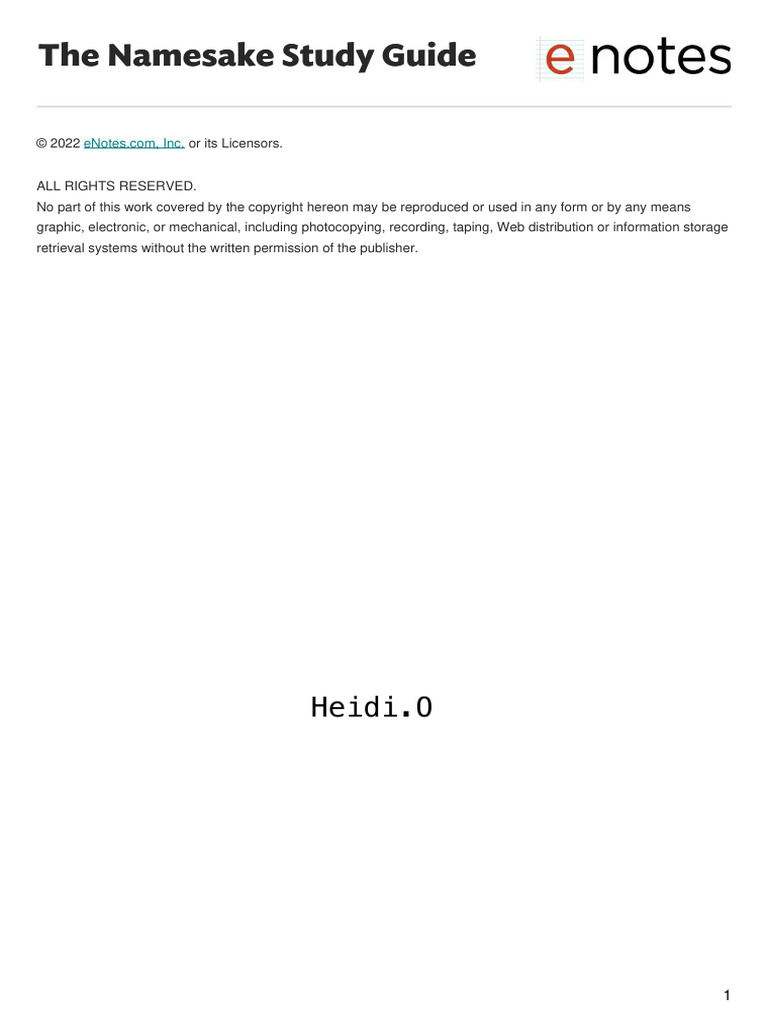 Namesake-Heidi (E Notes) | PDF
