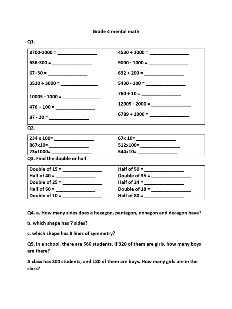 Mental Math GR 4 | PDF | Geometry