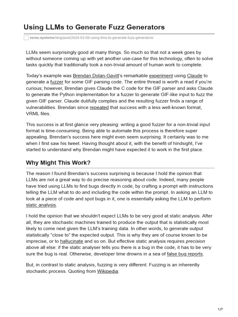 Verse - Systems-Using LLMs To Generate Fuzz Generators | Download Free PDF | Computer ...