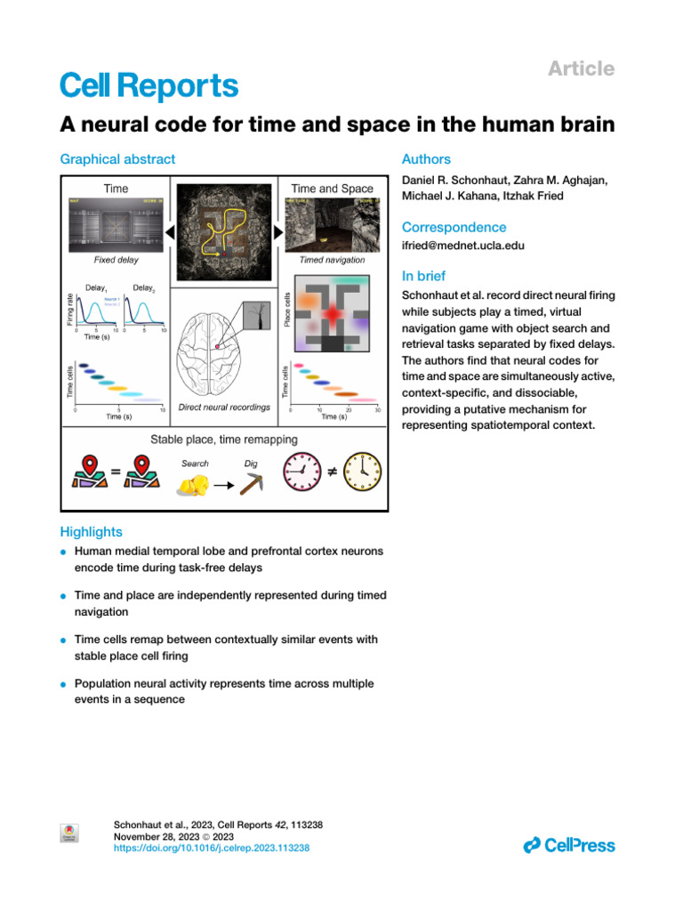 A Neural Code For Time and Space in The Human Brain | PDF | Time ...