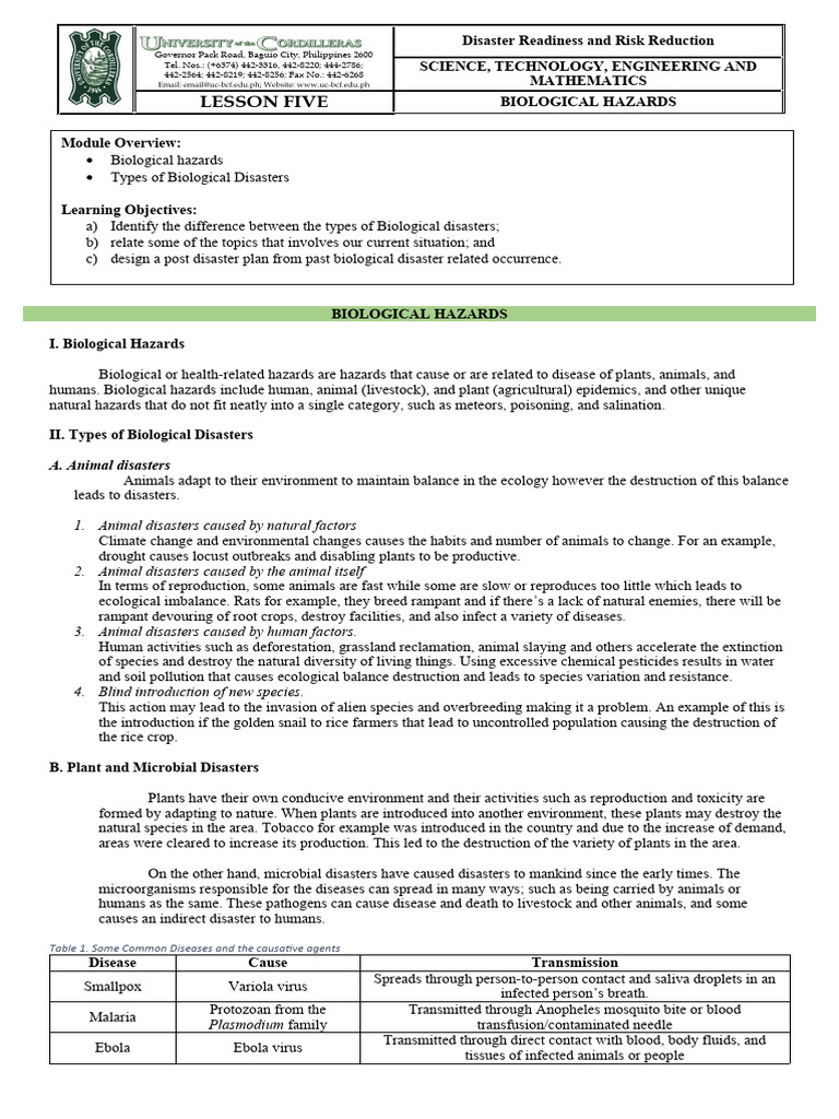Lesson 4 - Biological Hazards | PDF | Infection | Pathogen